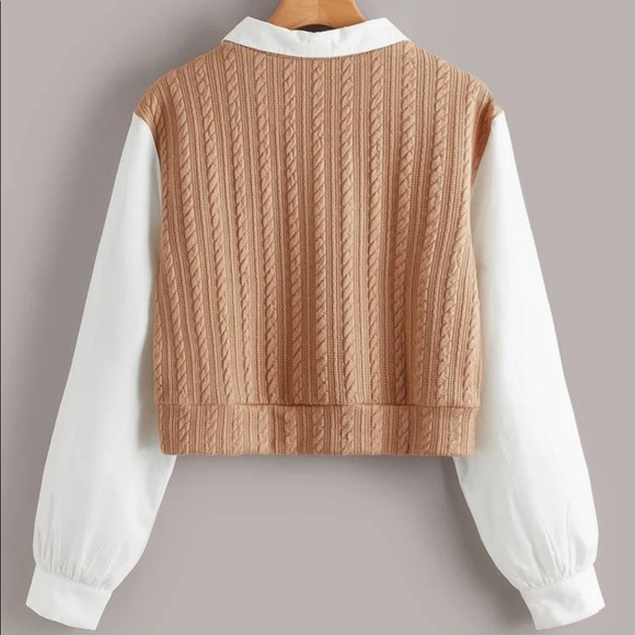 SHEIN | Tops | Contrast Collar Cable Knit 2 In Blouse | Poshmark